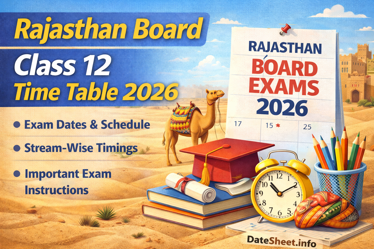 Rajasthan Board Class 12 Time Table 2026 - Date Sheet